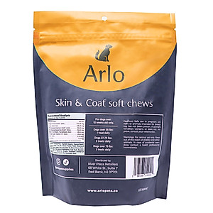 Arlo Pet Supplies Skin and Coat Supplement for Dogs, 60 Soft Chews, Omega 3 Fatty Acids, DHA, Vitamins E and C, Restore Soft, Shiny Hair and Diminish Irritation, Made in USA