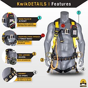 KwikSafety - Charlotte, NC - TYPHOON Safety Harness [CUSHIONED BACK & SHOULDER SUPPORT] ANSI OSHA Full Body Fall Protection Work Equipment Construction Tower Climbing Roofing Scissor Lift
