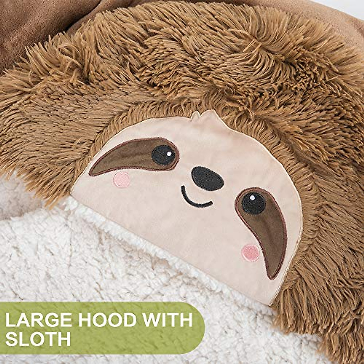 Sloth Wearable Hooded Blanket for Adults - Fluffy Super Soft Shaggy Faux Fur, Fuzzy Warm Cozy Plush Furry Fleece & Sherpa Hoodie Throw Cloak Wrap - Sloth Gifts for Women Adults and Kids