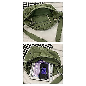 Grunge Bag Hobo Boho Hippie Crossbody Bag Sling Purses for Office School Shopping Travel Y2k Aesthetic (Army Green)