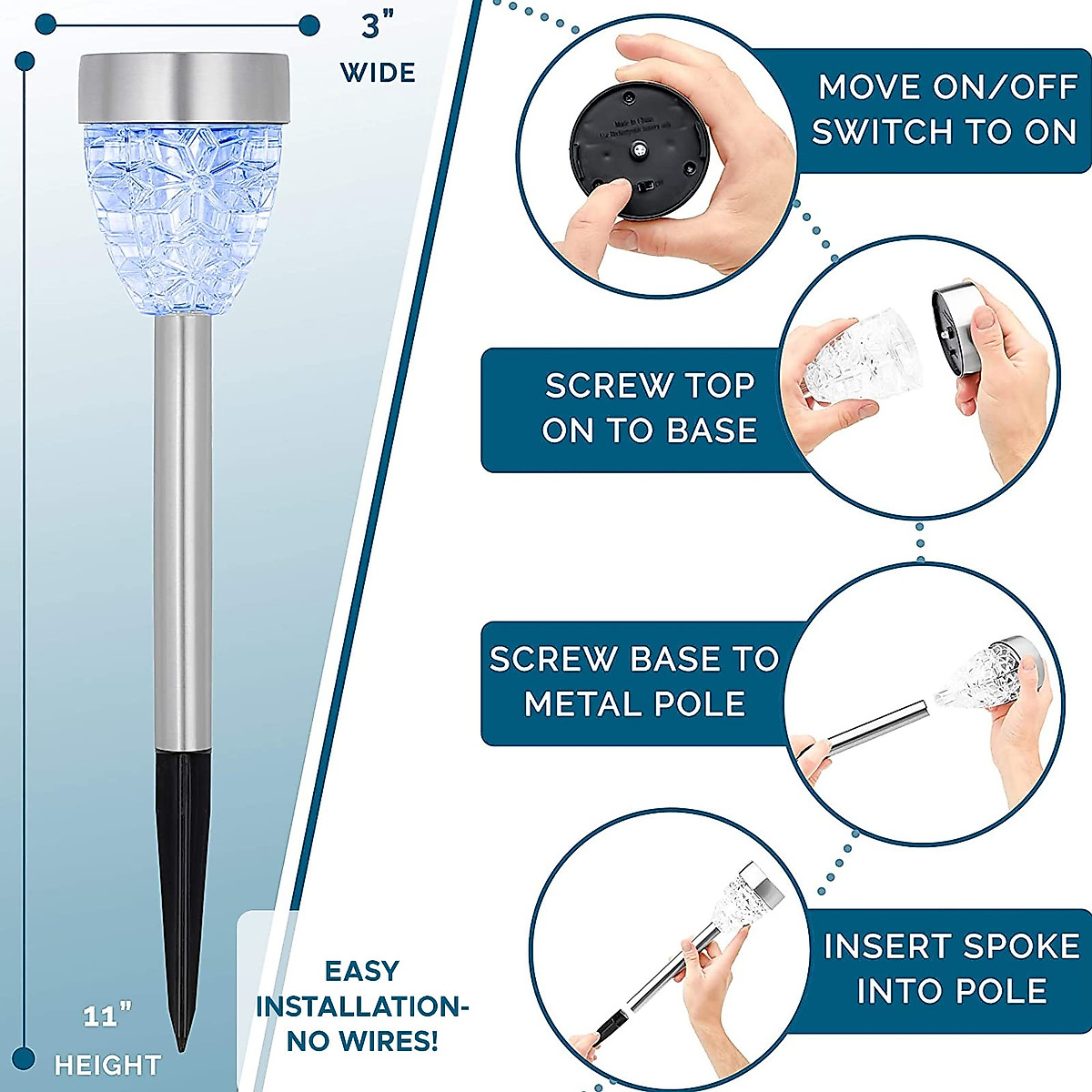 Morvat LED Auto Solar Powered Outdoor Path Lights with Watertight Lens for Garden Yard & Pathway, Bright Waterproof Landscape & Patio Lighting, Dusk to Dawn (Color Changing)