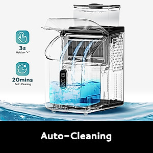 EUHOMY Ice Cube Maker Machine Countertop with External Water Tank, 34Lbs, 16Pcs Ready in 13 Mins, 2 Ways to Add Water, Auto-Cleaning, with Ice Scoop & Basket, for Home/Kitchen/Office/Bar (Black)