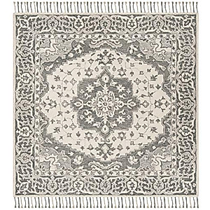 SAFAVIEH Aspen Collection 7' Square Grey / Light Grey APN122A Handmade Boho Braided Tassel Wool Area Rug