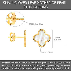 LeCalla 925 Sterling Silver Stud Earrings | 14K Gold-Plated Jewelry | Mother of Pearl Clover Leaf Stud Earring | Small Lightweight MOP Stud Earring for Women - 10mm
