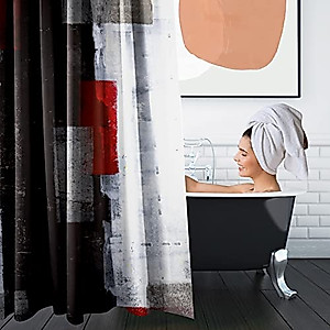 4 Piece Shower Curtain Sets, with 12 Hooks, Red Grey Black Abstract Contemporary Gallery with Non-Slip Rugs, Toilet Lid Cover and Bath Mat, Durable and Waterproof, for Bathroom Decor Set, 72" x 72"