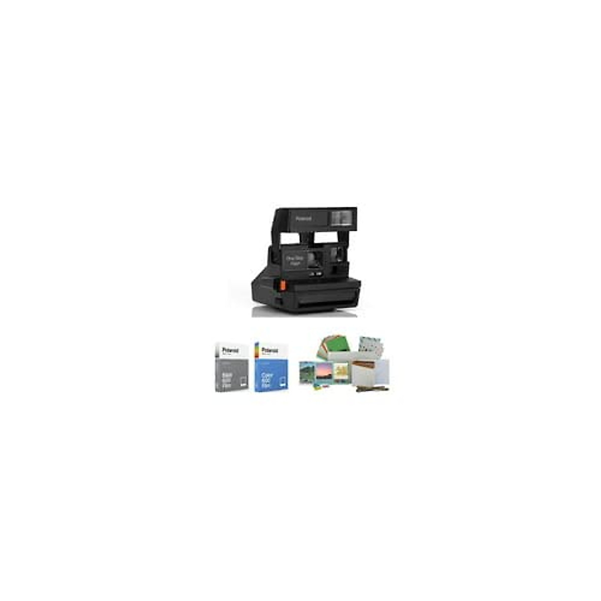 Polaroid 600 One Step Flash Instant Camera Bundle with Originals Black and White and Color Instant Film for 600 Cameras (8 Exposures) and Accessories (4 Items)