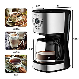 ARLIME 12-Cup Programmable Coffee Maker, 900W Drip Coffee Maker Pot W/LED Display, Brew Strength Control, Anti-Drip System, Warming Plate & Glass Carafe, Keep Warm 2-Hour Brew Coffee Machine, Black