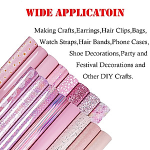16 Pieces 8x6 Inch Pink and Baby Pink Series Faux Leather Fabric Sheets Include Metallic Litchi Fine Chunky Glitter Holographic Flamingo Patent Embossing Mermaid Scale for Leather Earring Bows Making
