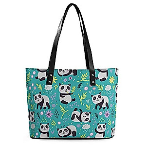 Womens Handbag Panda Patterns Leather Tote Bag Top Handle Satchel Bags For Lady