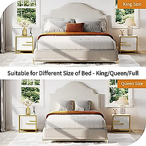 HERNEST Modern Nightstand Storage Cabinet with Solid Wood 2 Drawers Sofa Bedside End Table Glam Steel Frame Accent Furniture Without Assembly for Bedroom/Living Room/Salon/Office, Left White