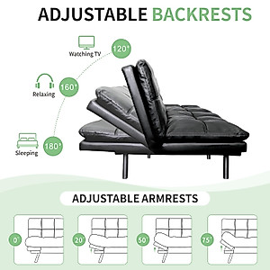 MUUEGM Futon Sofa Bed Couch, Memory Foam Futon Convertible Futon Couch, Sofa Bed Couch,Modern Loveseat Daybed Sofa,Comfy Sleeper Couch for Apartment, Living Room,Easy Assemble,Black