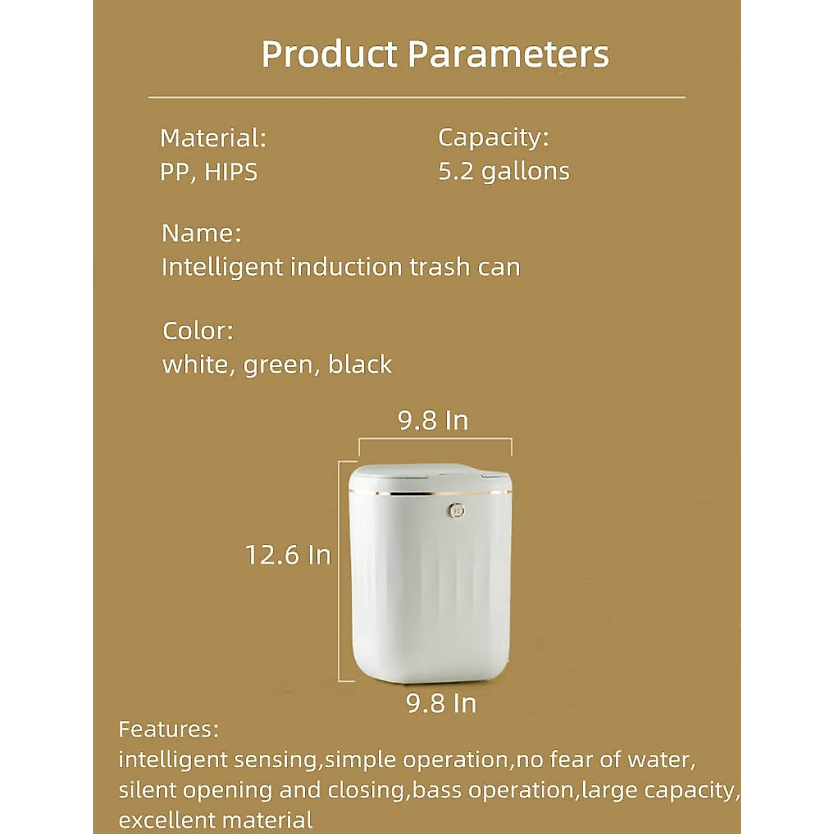 CARTBAE 5.2 Gallon Large Capacity Intelligent Sensing Trash Can Sturdy and Durable Trash Bin Fully Sealed Bathroom Kitchen Bedroom GarbageCan