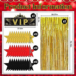 Tigeen 32 Pcs VIP Party Decorations Set 1 Shiny VIP Entrance Decoration 30 Gold Red Black Glitter Star 1 Gold Decorative Door Curtain for Movie Night Party VIP Party Music Award Night Birthday