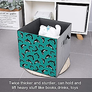 Whales Pattern Storage Bins Cubes Foldable Fabric Organizers with Handles Clothes Bag Book Box Toys Basket for Shelves Closet 10.6"