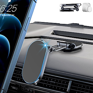 Car Phone Stand, DIPEQOBA Must-Have Alloy Folding Magnetic Cell Phone Mount, Stable Versatile Automobile Dashboard Holder With Dual 360° Rotation, Universal Hands Free Car Accessory for All Smartphone