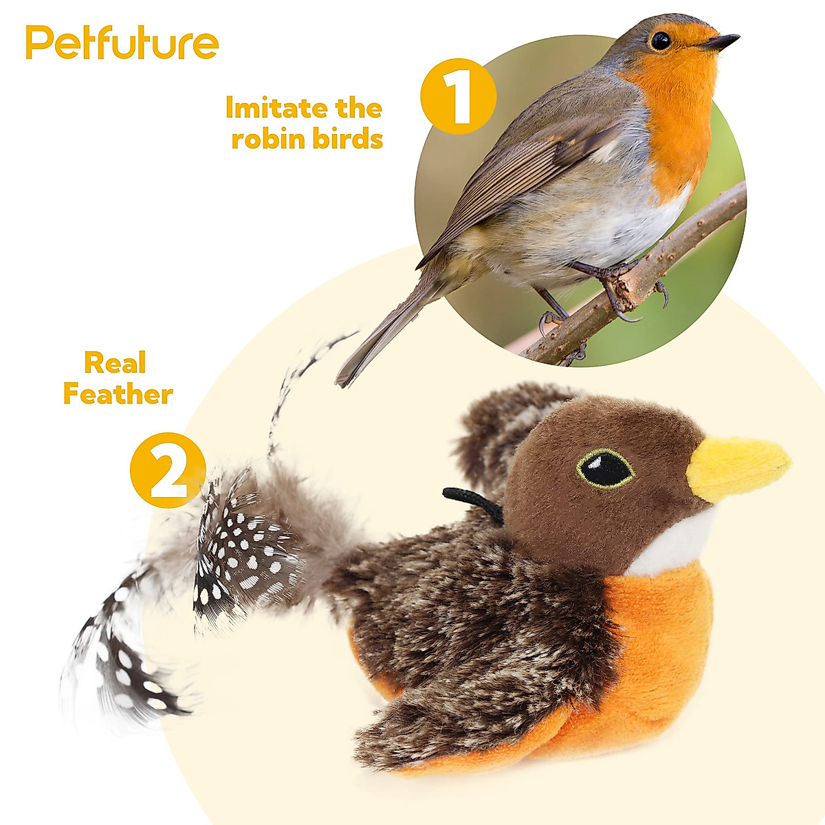 PETFUTURE Cat Toys for Bored Indoor Cats, Cat Bat Wings with Catnip Cats, USB Rechargeable Motion Activated Kitten Toys, Interactive Flapping and Chirping Bird Cat Toy