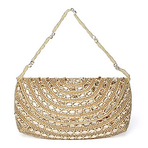 Aheli Clutch Purses Handmade Handbags Gift for Women Wedding Evening Party Bridal Clutch, Champagne Gold Color