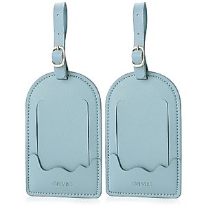GELVTIC Faux Leather Luggage Tags for Suitcase Tag Set Privacy Protection with Identifie Name Lable ID Card Baggage tag for Men Women Travel Accessories, 2/4 Pack (LT07-Sky Blue)