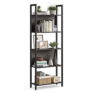 VASAGLE 5-Tier Bookshelf, Book Shelf, Industrial Bookcase, with Steel Frame, for Living Room, Home Office, Bedroom, 9.4 x 24.4 x 65 Inches, Charcoal Gray and Black ULLS025B04
