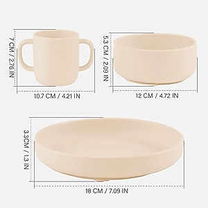 YOOFOREA Baby Led Weaning Supplies I Toddler Infant Baby Essentials First Stage I Baby Feeding Set - Tiny Cup, Suction Bowl & Plate I 100% Platinum Food Grade Silicone I BPA BPS PVC Free - Cream