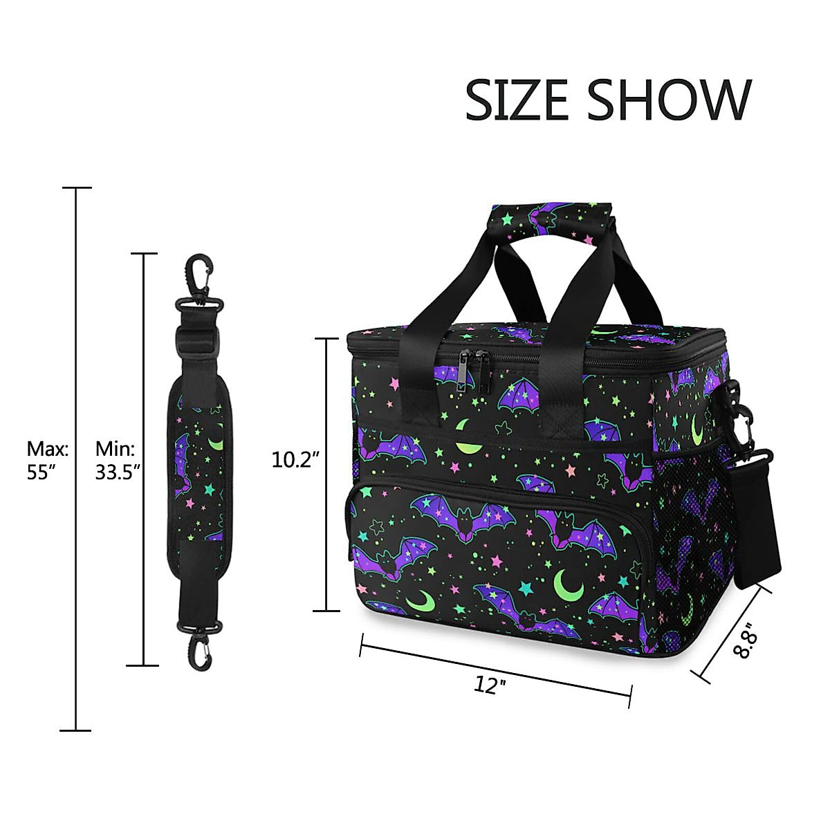 MNSRUU Cooler Bag Magic Stars Bat Cooler Bag Insulated Lunch Totes Picnic Bag Leakproof Beach Cooler Lunch Box Container