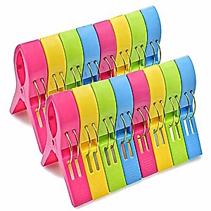 Beach Towel Clips for Chairs - Plastic Clothes Pins for Beach Chairs, Towel Holder Clips, Set of 16, Beach Accessories for Vacation