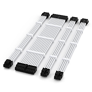 TECWARE Flex Power Supply Sleeved Cable, 16 AWG PSU Extension Cable Kit of White Connector, 1x24Pin/1x4+4 EPS/2x6+2 PCI-E, 30cm Length with Combs (Black/Gray)