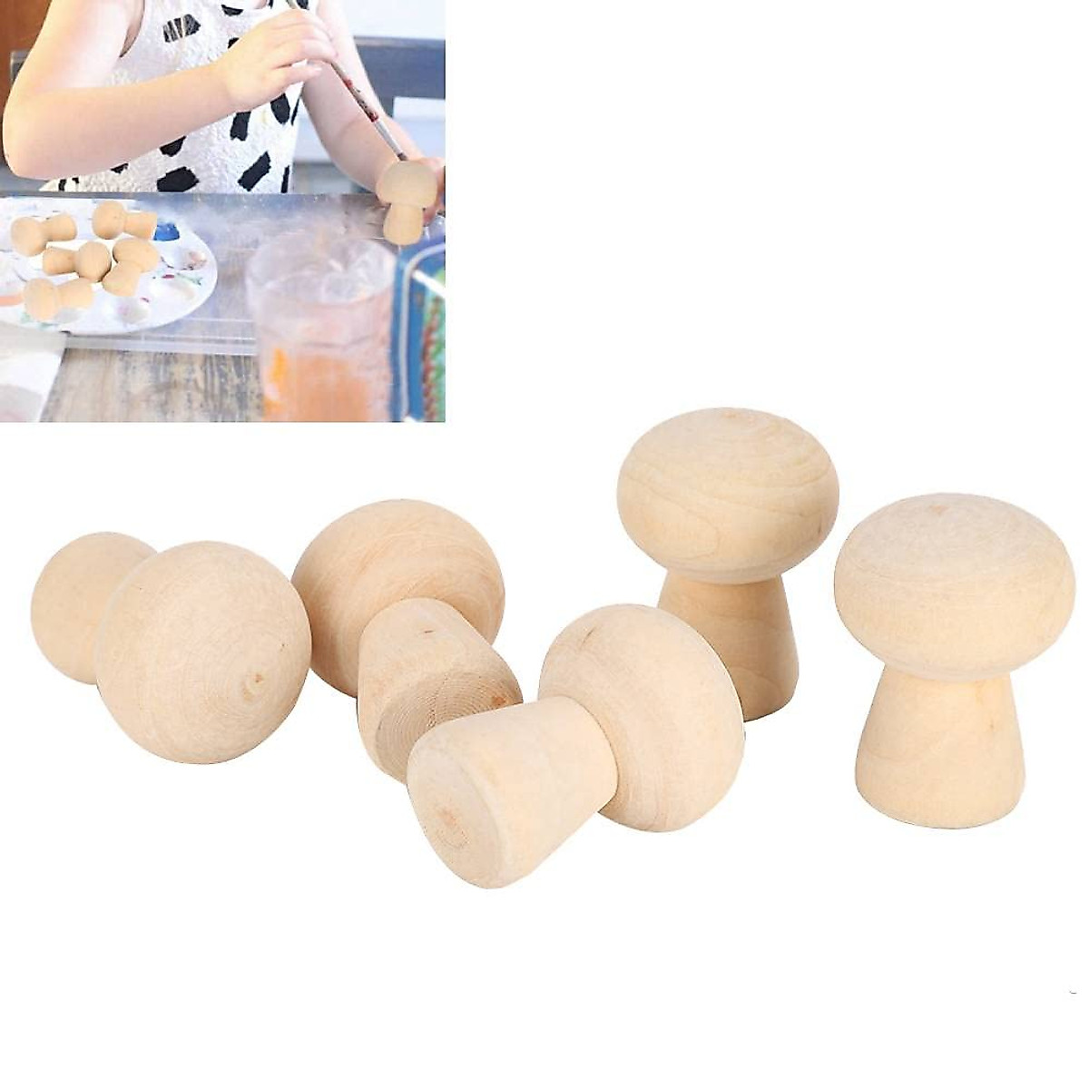 20pcs Wooden Peg Doll Unfinished Mushroom Head Shape Doll Wooden Mushroom Figures People Wooden Figures for Kids Art and Craft