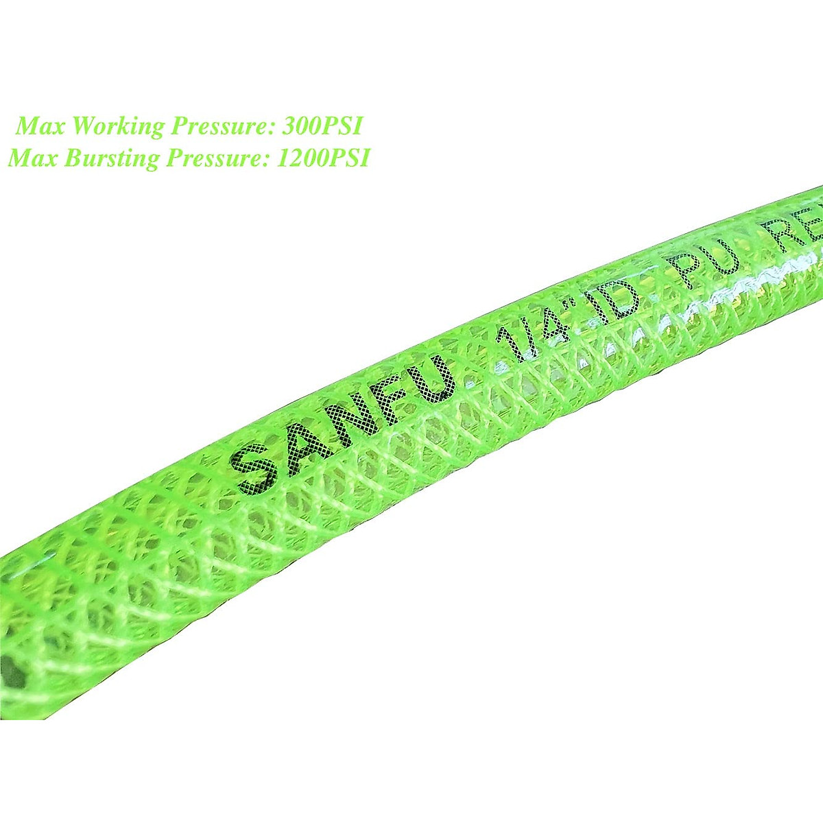 SANFU (PU) Polyurethane Air Hose Reinforced 1/4”ID(6.3 x 9.8mm) x 100ft, Anti-low temperature 300PSI with 1/4-Inch Swivel Solid Brass Quick Coupler and Plug, Emerald Green(100’)