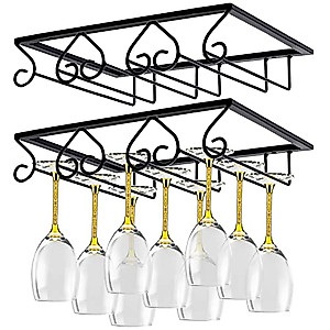 Wine Glass Rack Under Cabinet, 2 Pack Wine Glass Rack, Wine Glass Holder Under Shelf, 3 Rows Hanging Wine Glasses Holder Under Cabinet, Stemware Glass Rack Inside Cabinet for Kitchen Bar