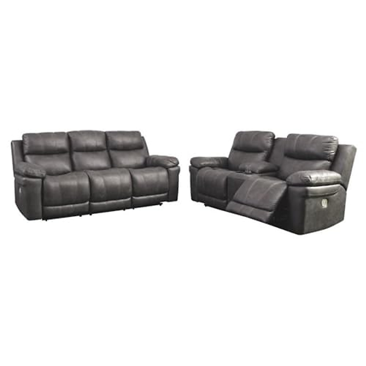 Signature Design by Ashley Erlangen Faux Leather Adjustable Power Reclining Sofa with USB Charging, Gray
