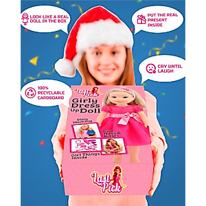 Skywin Prank Gift Box Sleeve - Fake Prank Box disguise Gift a Girly Dress-Up Doll for adults or kids - Novelty Gag Gift Box for Pranksters (Doll)
