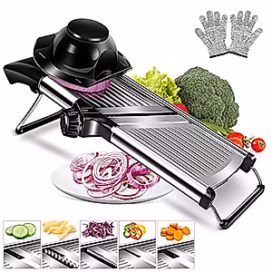 MASTERTOP Adjustable Mandoline Food Slicer Vegetable Slicer Fruit Cutter Stainless Steel Kitchen Julienne Slicer For Kitchen Waffle Fry Cut Potato Chip Vegetable Onion Cheese French Fry