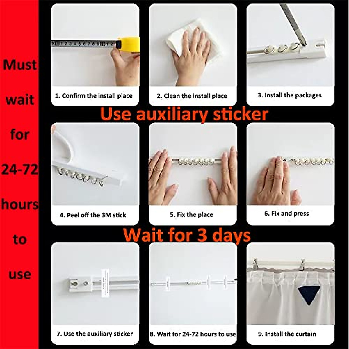 Self Adhesive Ceiling & Wall Curtain Track for Windows 12ft, No Drilling, Screws or Tools Curtain Rail for Bedroom, Shower, Closet and RV - Easy to Install Curtain Rod with Curtain Clips