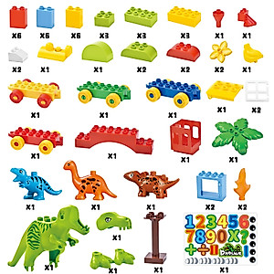 Dinosaur Building Blocks Toys,Jurassic Theme Building Blocks,With A Counting Train,A Big T-rex,and Three Dinosaurs,Compatible With All Major Brands, Gift For Kids Toddlers Boys Girls Age 3,4,5,6,7,8+