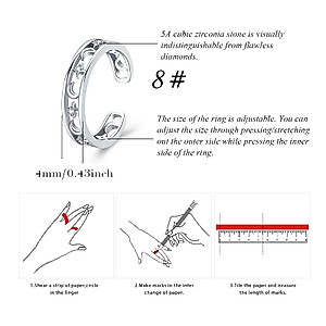 TUGHRA Moon Star Rings Dainty CZ Ring Gift for Her 925 Sterling Silver Open Adjustable Statement Rings Jewelry Gift for Women Teen Wife Birthday Present 8#