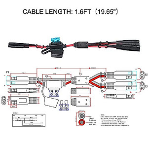 SPARKING 1.6FT Sae Y Splitter Cable Adapter with Sae 2-Way Connector, 1 to 2 Sae to Sae Splitter 16AWG DC Power Extension Cable (SAE Y splitter)