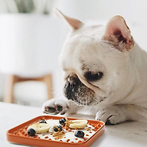 LE TAUCI PET Cat Slow Feeder, 5.5 Inch Lick Mat for Cats and Puppy,Anxiety Relief Licking Mat, Puzzle Feeder for Peanut Butter, Treats, Pet Enrichment Toys, Set of 2, Blue and Orange