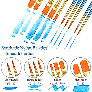 20 Pcs Paint Brushes, Paint Brush Set, Paint Brushes for Acrylic Painting, Watercolor Brushes, Acrylic Paint Brushes for Acrylic Oil Watercolor, Miniature Detailing, and Rock Painting