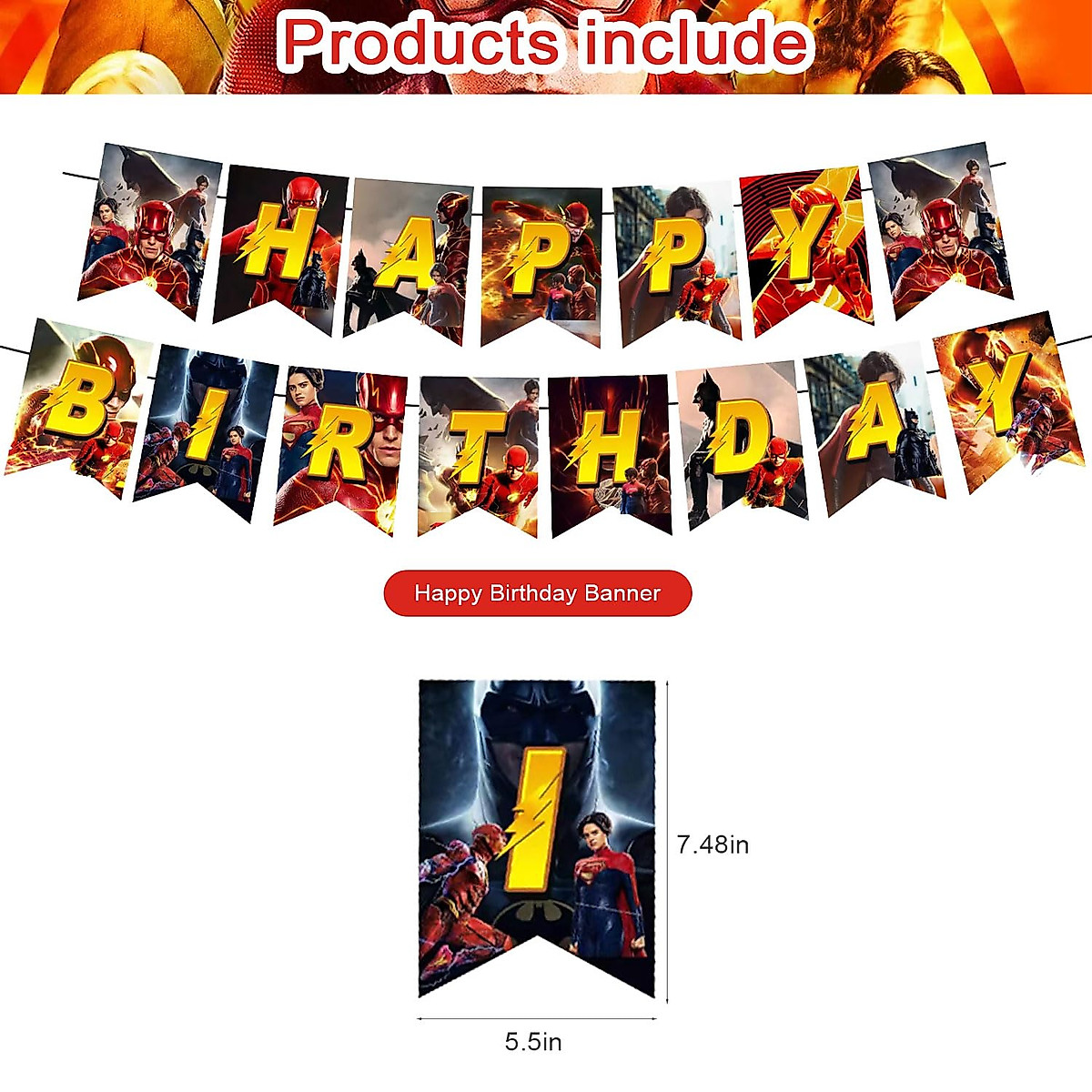 Flash Party Supplies,Birthday Party Decorations for Flash Movie 2023 for kids with happy birthday banner,cake topper ,balloons for Flash Movie theme birthday party decorations