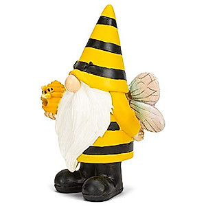 Bumble Gnome Bright Yellow and Black 6 Inches Polyresin Outdoor Garden Statue