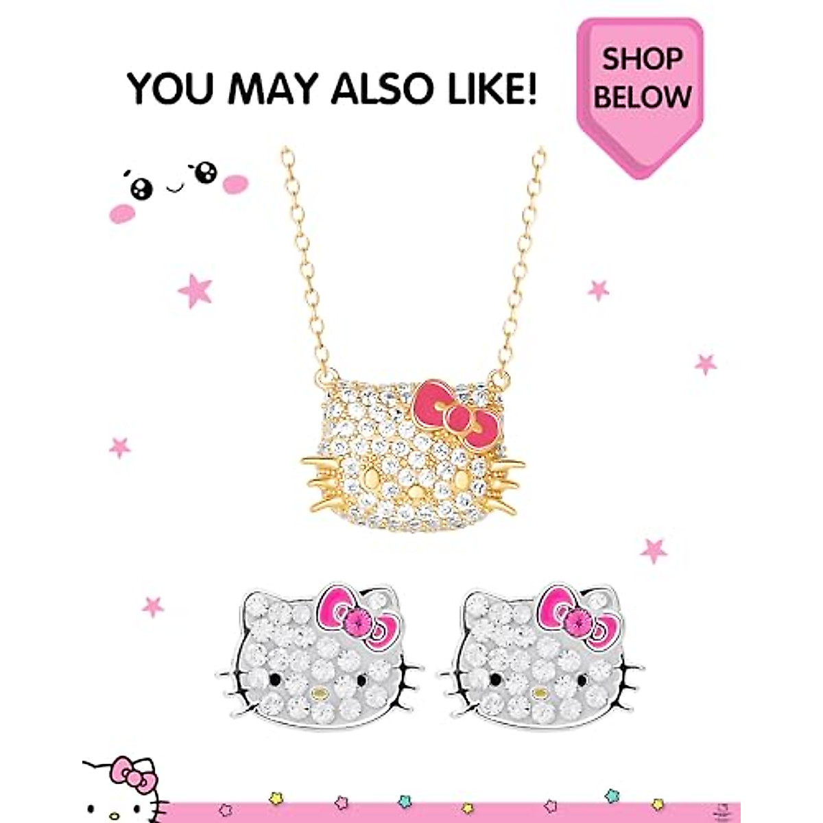 Hello Kitty Bracelet for Women Official License, 18k Gold Flash-Plated and Pave Cubic Zirconia Lariat Bracelet