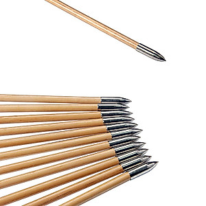 PG1ARCHERY Archery Wooden English Longbow Arrows Practice Targeting Arrow 5.8" Turkey Feathers Fletching with Bullet Points for Recurve & Traditional Bow Black, 12 Pack