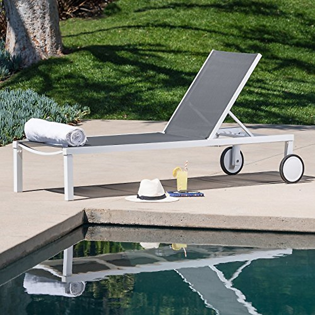 Mōd Furniture PYTNCHS-W-GRY Mod Furniture W Peyton Sling Armless Chaise Lounge in White/Gray Outdoor, Gray/White