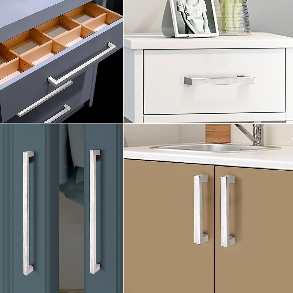 Probrico 30 Pack 5 Inch Kitchen Cabinet Handles Stainless Steel Drawer Dresser Pulls Cupboard Square Bar Pulls Brushed Nickel 5.5 Inch Total Length