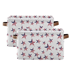 senya Fourth of July Basket American Independence Day Storage Box July 4th, USA Flag Stars Fabric Storage Bin Organizer Bag with Handles
