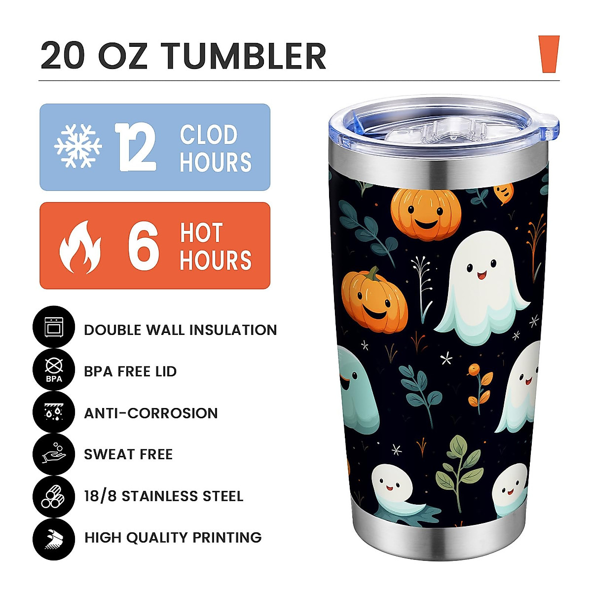 Insulated Tumbler 20oz Halloween Stainless Steel Coffee Cups W/Lid & Straw Double Wall Insulated Tumbler Mugs with Lid and Straw