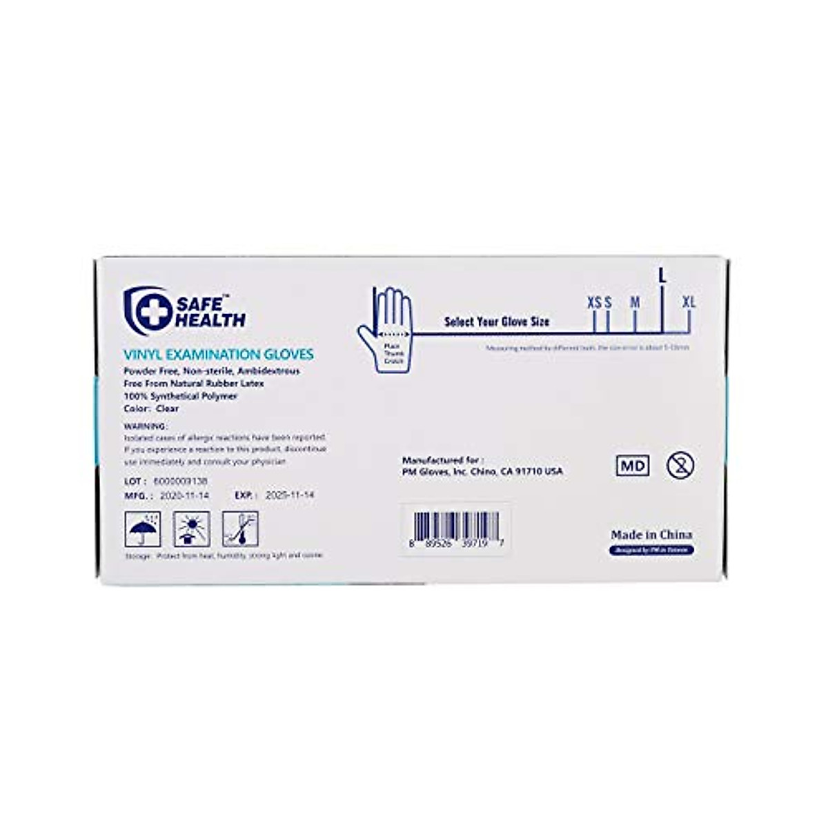 Safe Health Clear Vinyl Exam Gloves,S M L XL,100-Count 3 Mil Medical-Disposable Powder-Free Latex-Free Nursing-Office-Law Enforcement,Clear Large (L) Box of 100,FIY1043G