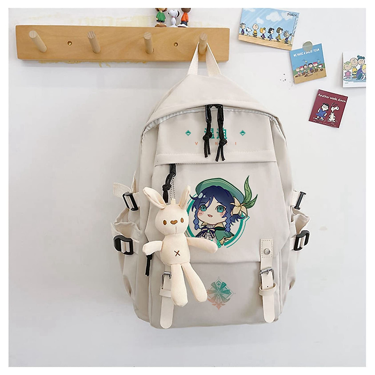 Genshin Impact Klee Backpacks Bookbag bag Daypack for Teens Adult Large Capacity Travel Bag of 18" With Cute Doll of Bunny