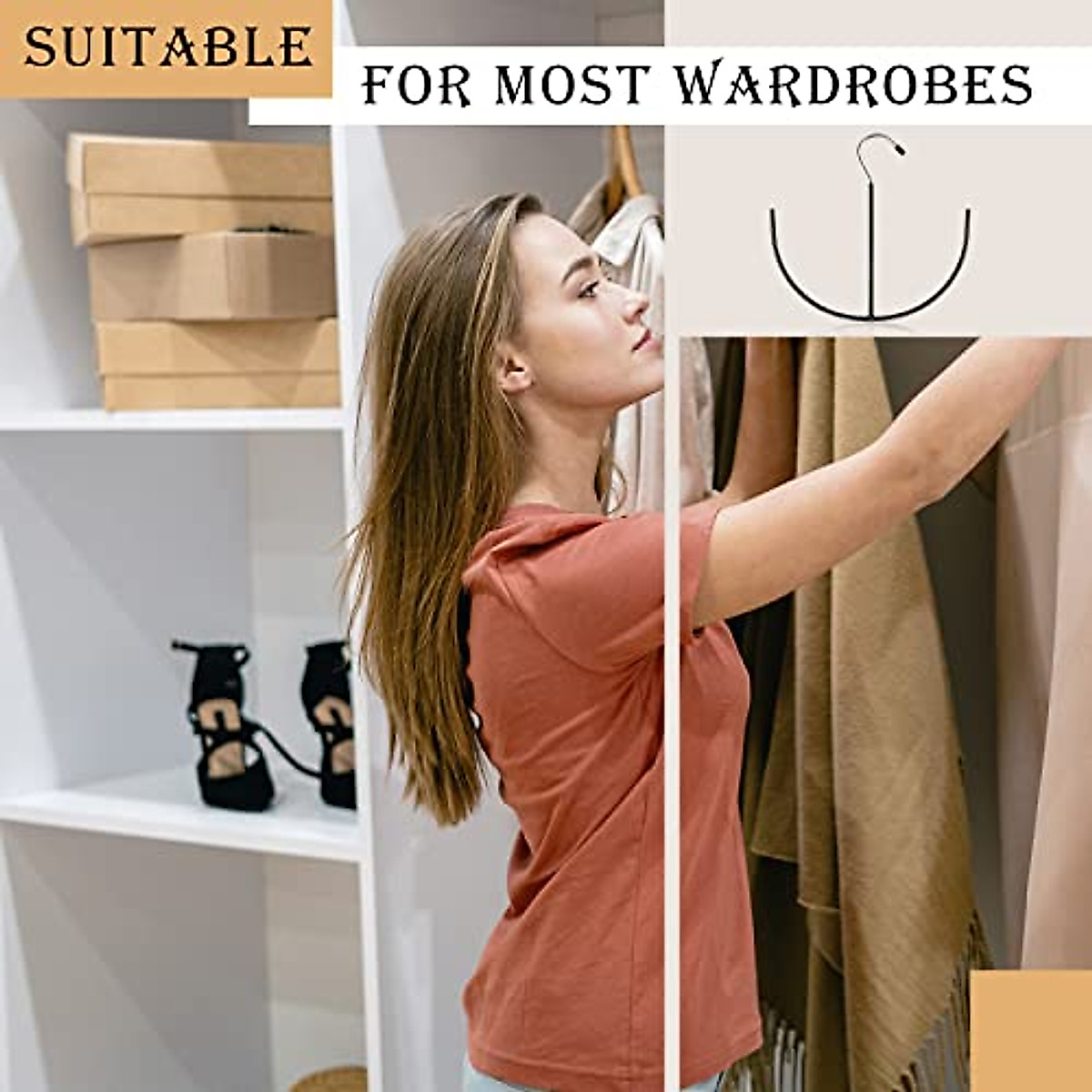 6 Pieces Belt Hanger for Closet Space Saving Black Belt Organizer Hanging Tie Hanger Multi Purpose Tie Rack Closet Organizer Hook Rack for Belt Ties Scarves Camisoles Hats Bras Shoes Organization